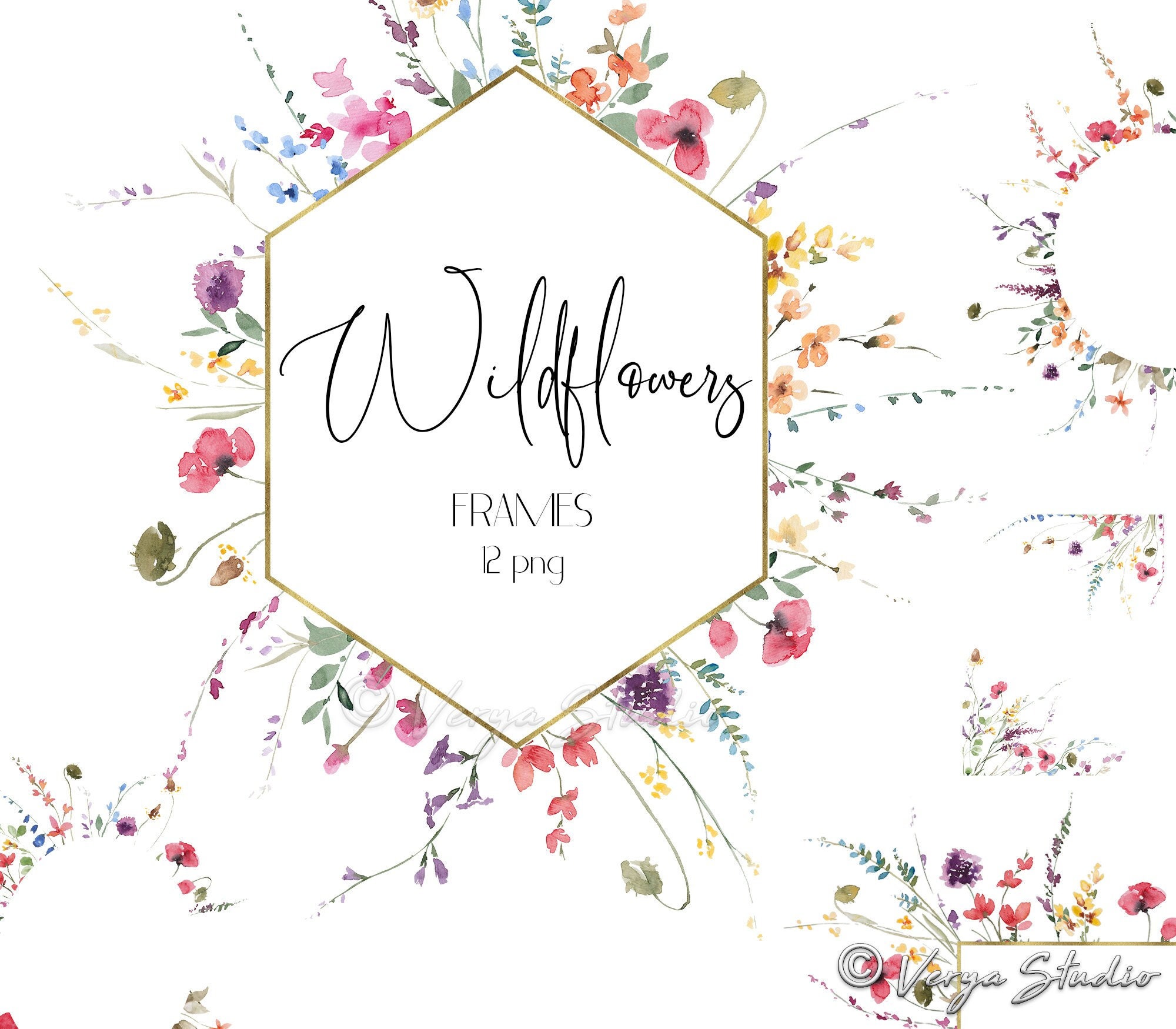 Wildflowers Frames Watercolor Floral Clipart Wildflower Frames - Etsy