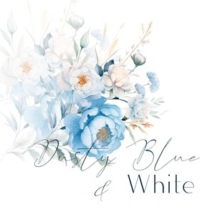 Dusty Blue White Watercolor Floral Clipart Ivory Blue Peonies Flowers ...
