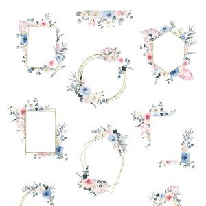 Light Blue Blush Frames Clipart Watercolor Floral Clipart Flowers Clip ...