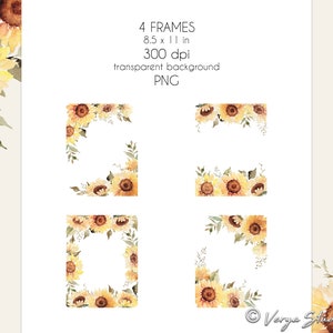 Sunflowers Frame Clipart Watercolor Sunflower Floral Frames Clip Art ...