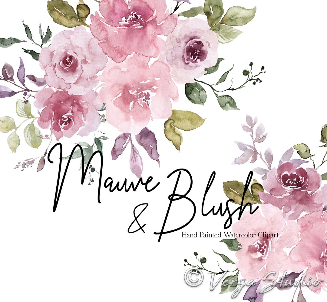 Mauve Pink Watercolor Floral Clipart Flowers Clip Art Bright Light Soft ...