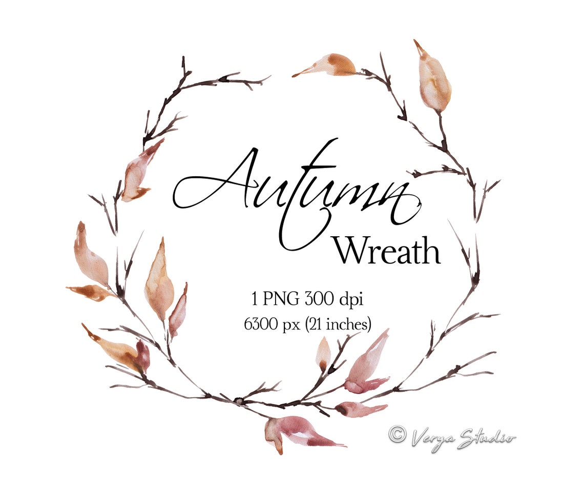 Watercolor Autumn Wreath Clipart Fall Wreath Clip Art Fall - Etsy