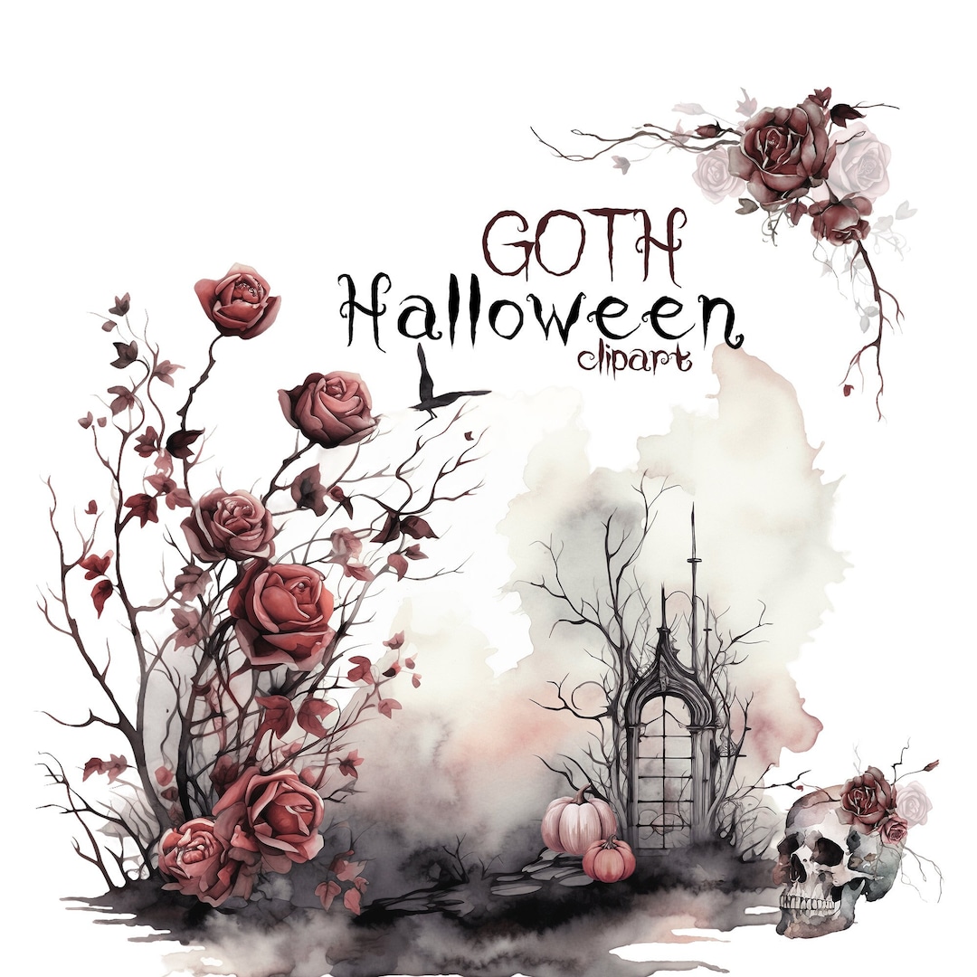 Goth Halloween Clipart Watercolor Floral Fall Autumn Harvest Gothic ...