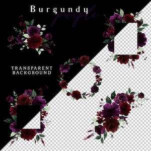 Purple Burgundy Floral Clipart Watercolor Flowers Clip Art Borders ...