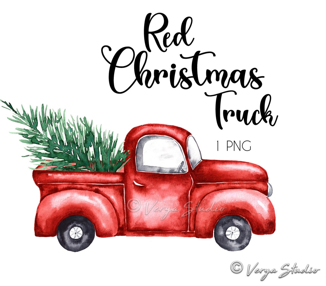 Red Christmas Truck Clipart Watercolor Christmas Clip Art Xmas Decor ...