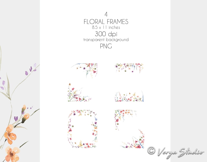 Wildflowers Frames Watercolor Floral Clipart Wildflower Frames - Etsy