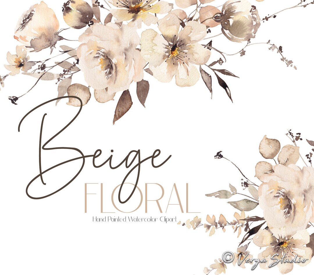 Beige Tan Flowers Clipart Watercolor Floral Clipart Cream Ivory Taupe ...