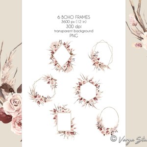 Watercolor Bohemian Floral Clipart Boho Frames Wreaths Gold Frame Dried ...