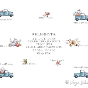Blue Harvest Truck Watercolor Fall Clipart Pumpkin Truck Clipart Autumn ...