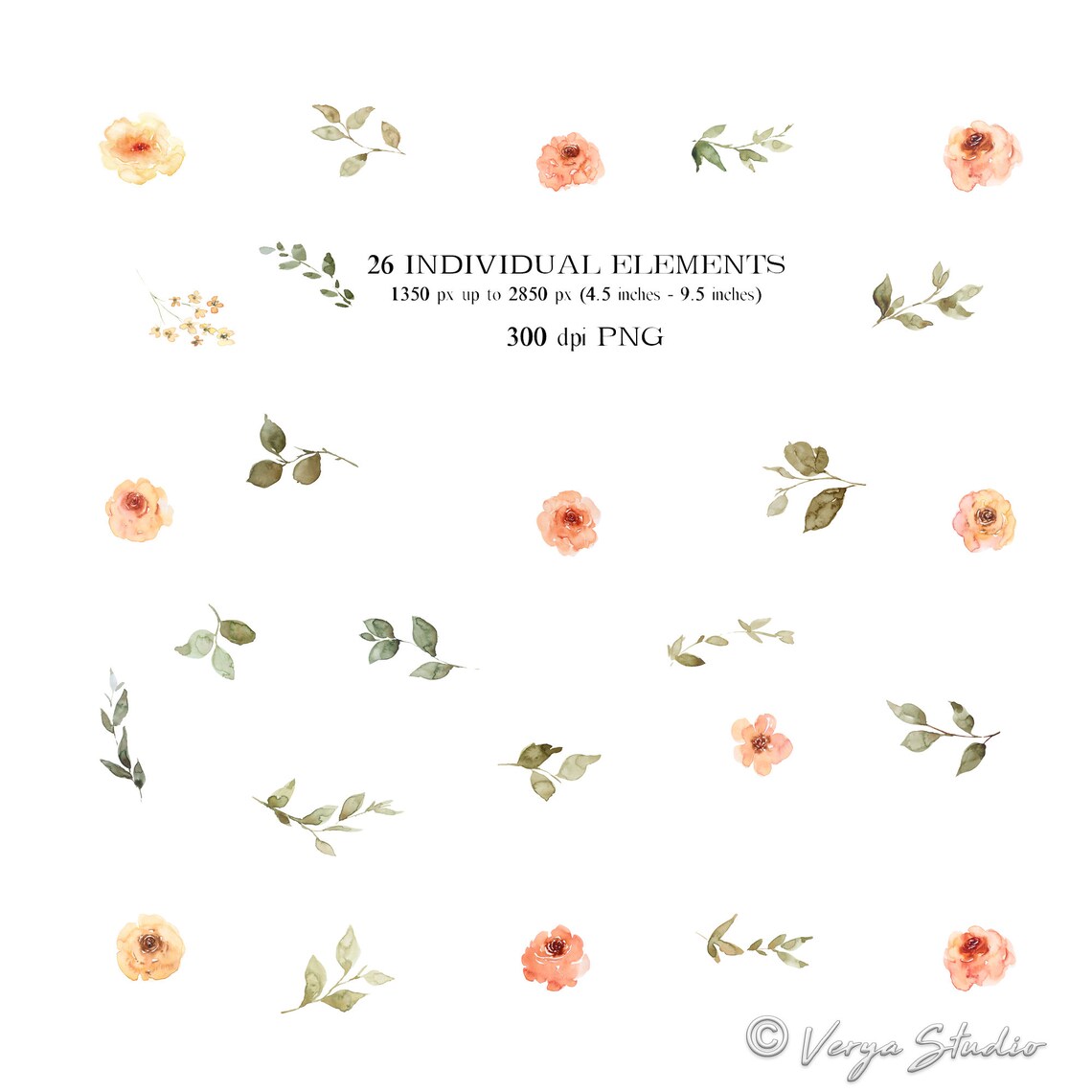 Peach Orange Watercolor Flowers Clipart Floral Clipart Coral | Etsy
