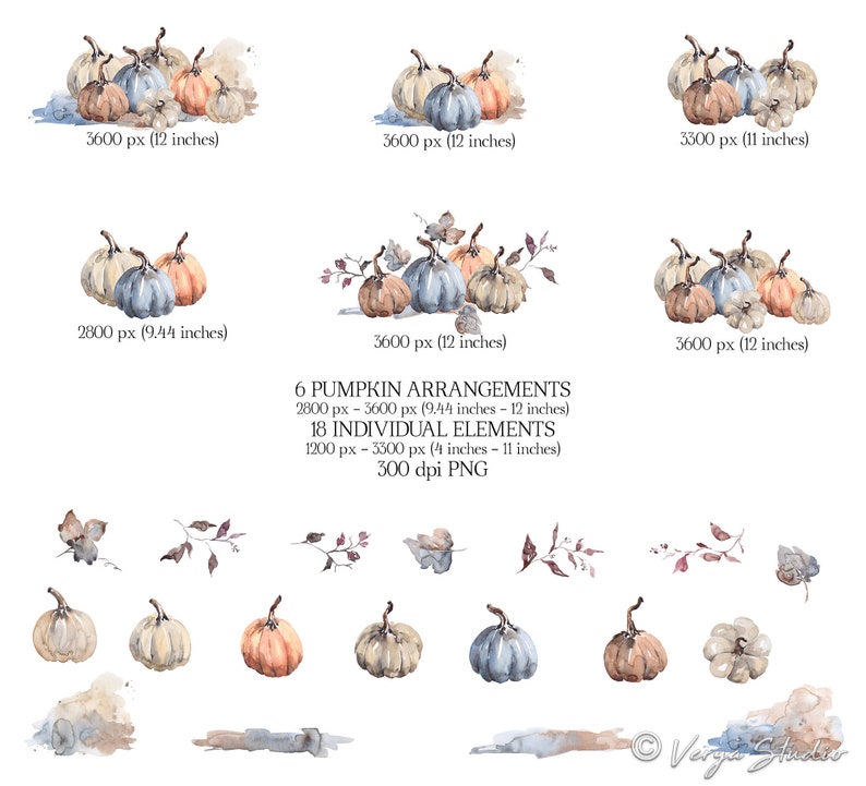 Fall Pumpkins Clipart Watercolor Pumpkin Clip Art Autumn - Etsy