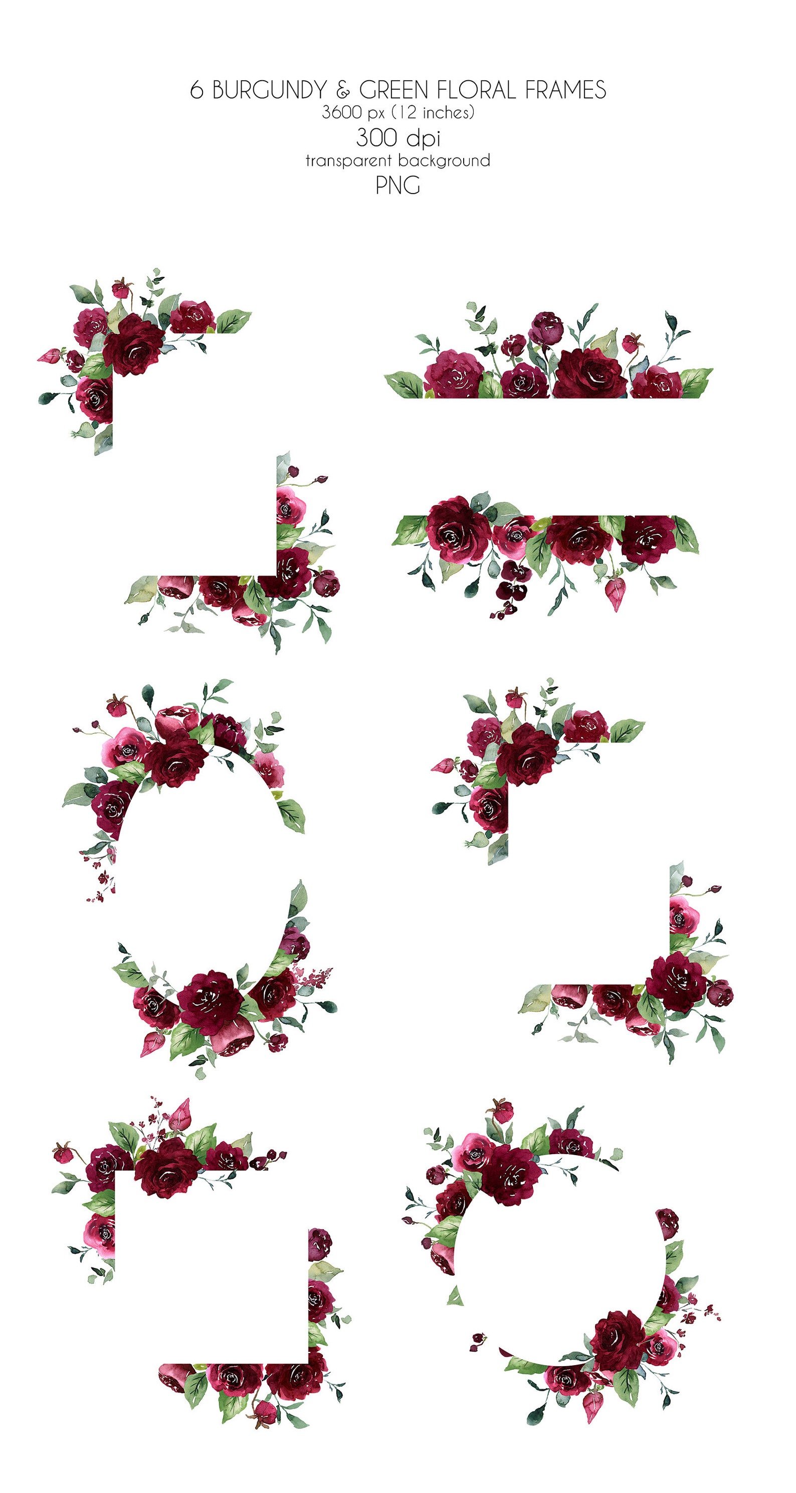 Burgundy Frames Clipart Watercolor Flowers Clip Art Floral Frame Border ...