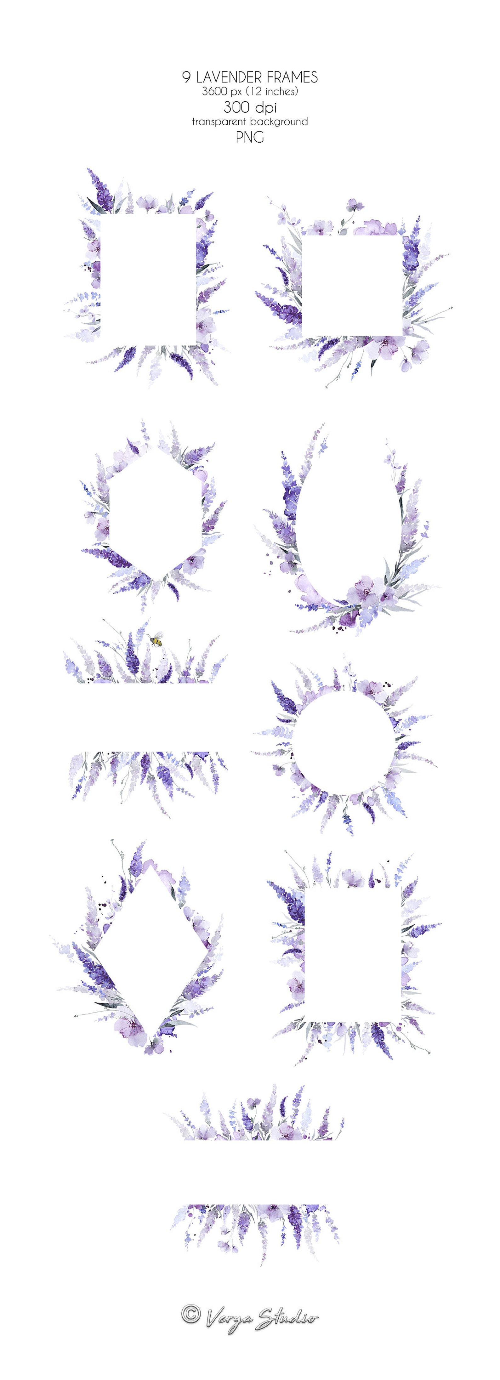 Lavender Frames Watercolor Floral Clipart Botanical Purple Violet Lilac ...