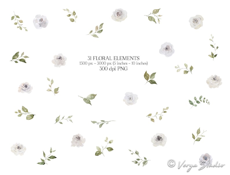 Watercolor Flowers Clipart White Ivory Cream Floral Clip Art Light ...