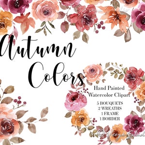 Autumn Clipart Watercolor Fall Floral Clipart Bouquets Wreath Border ...