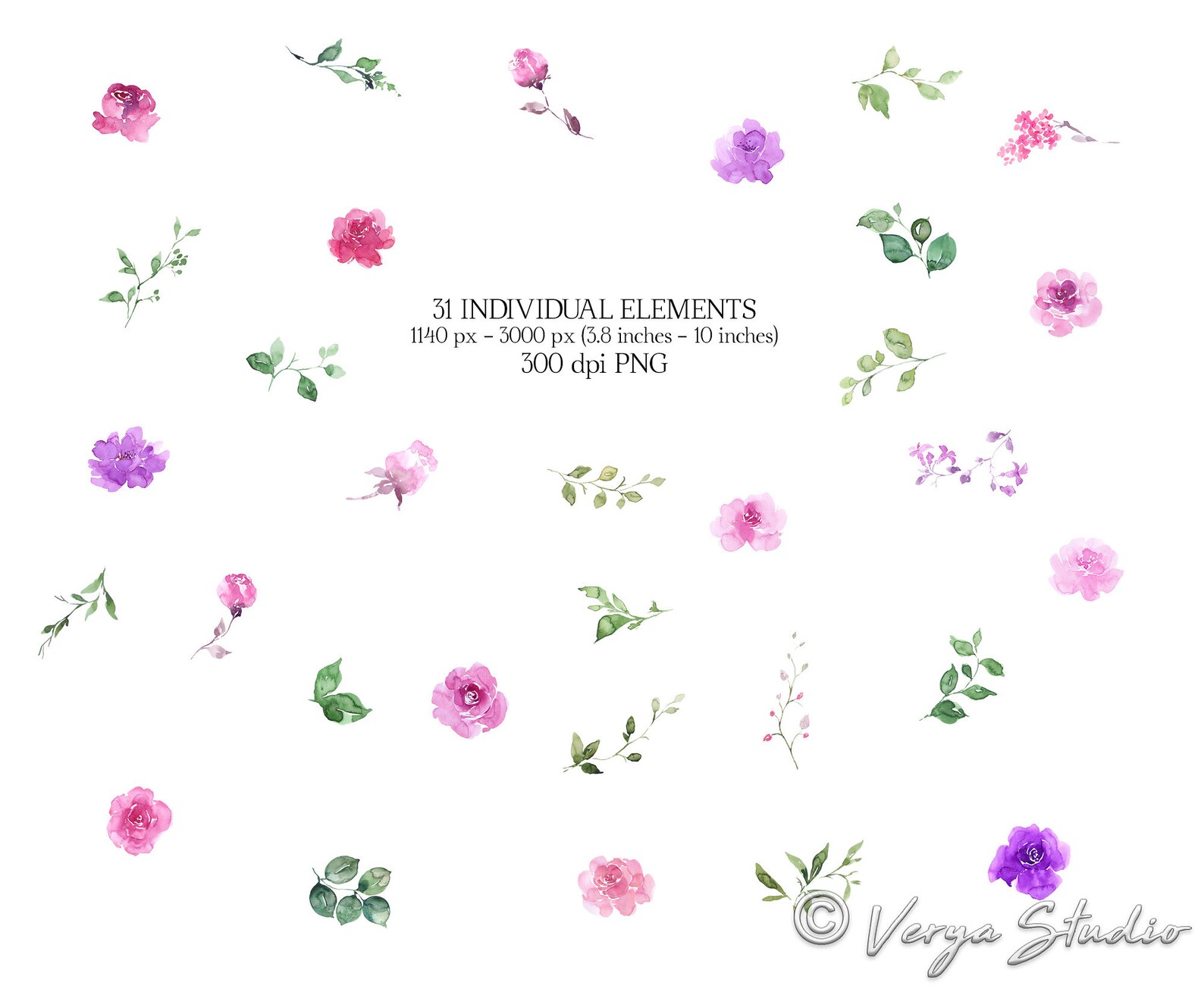 Purple Pink Watercolor Floral Clipart Flowers Clip Art Summer - Etsy