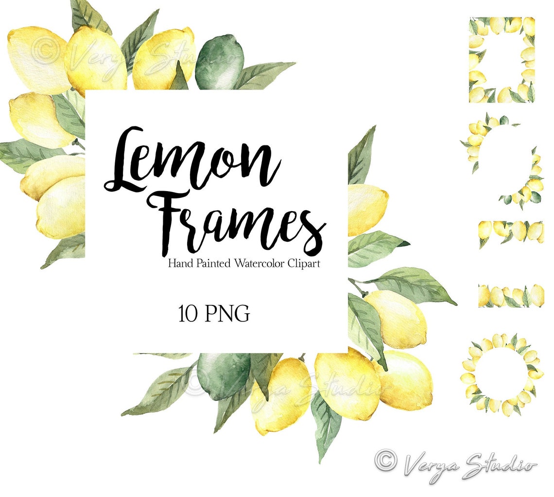 Lemon Clipart Watercolor Lemon Frames Clip Art Summer Fruits - Etsy