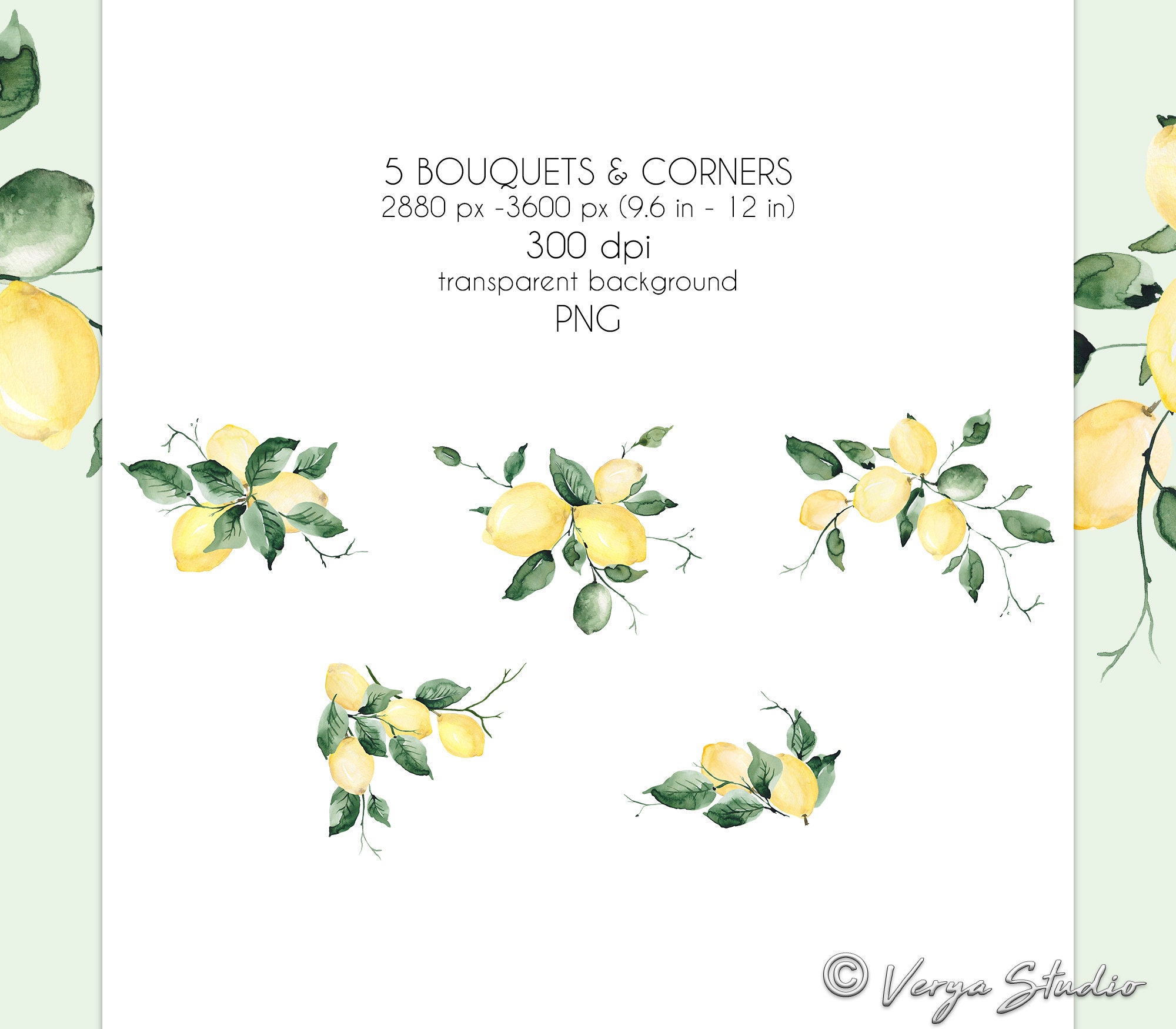 Lemon Clipart Watercolor Lemons Clip Art Summer Citrus Fruit Greenery ...