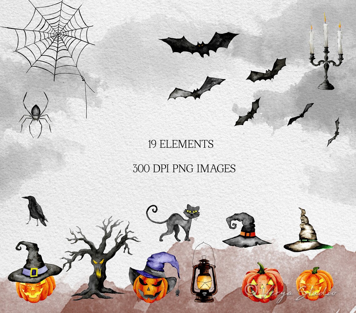 Halloween Clipart Set Watercolor Halloween Pumpkins Clip Art | Etsy