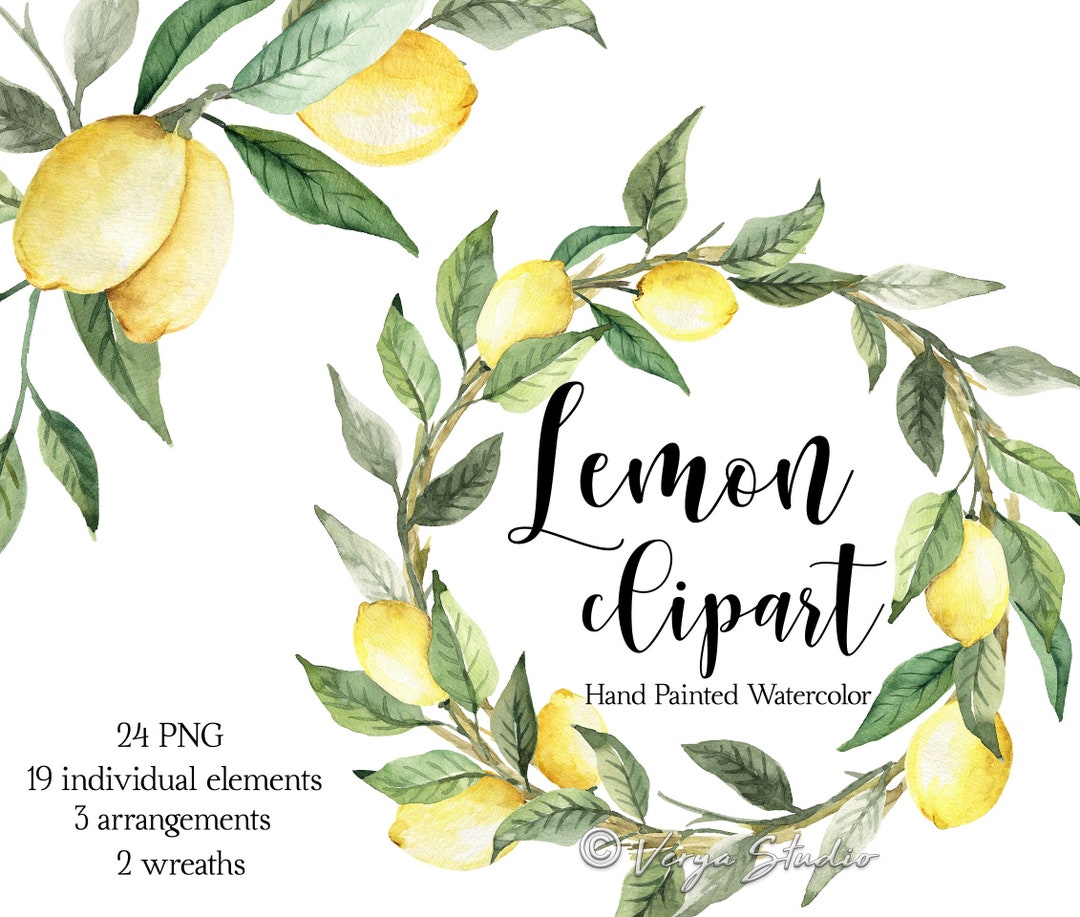 Watercolor Lemon Clipart Lemons Clip Art Yellow Summer Fruits Wedding ...