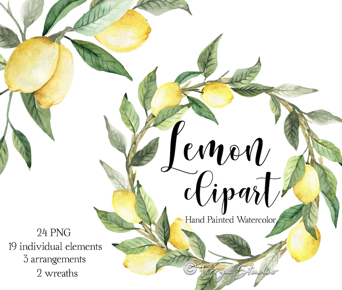 Watercolor Lemon Clipart Lemons Clip Art Yellow Summer Fruits Wedding ...