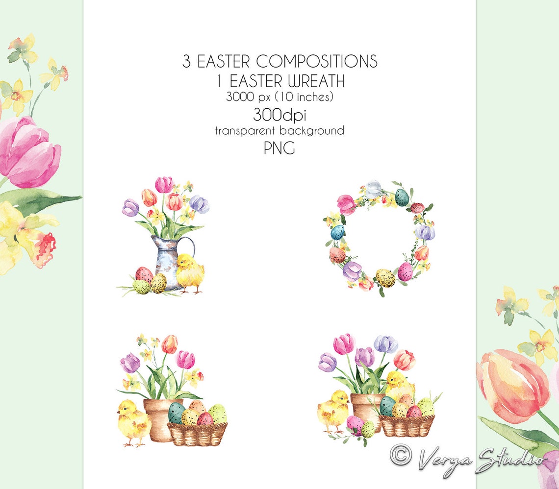 Watercolor Easter Clipart Spring Clip Art Yellow Chicks | Etsy