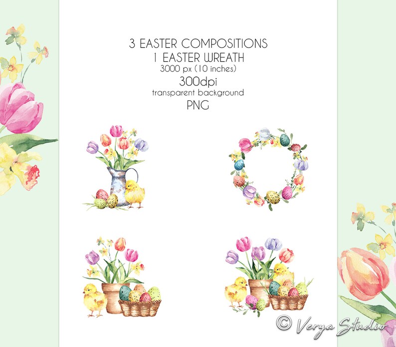 Watercolor Easter Clipart Spring Clip Art Yellow Chicks | Etsy