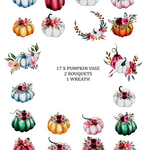 Pumpkin Clipart, Watercolor Pumpkin Vase, Bouquets, Thanksgiving ...