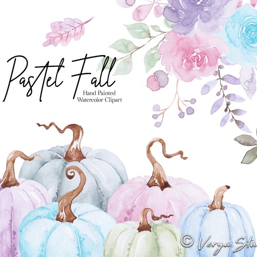 Watercolor Autumn Clipart Neutral Fall Clip Art White Blue - Etsy