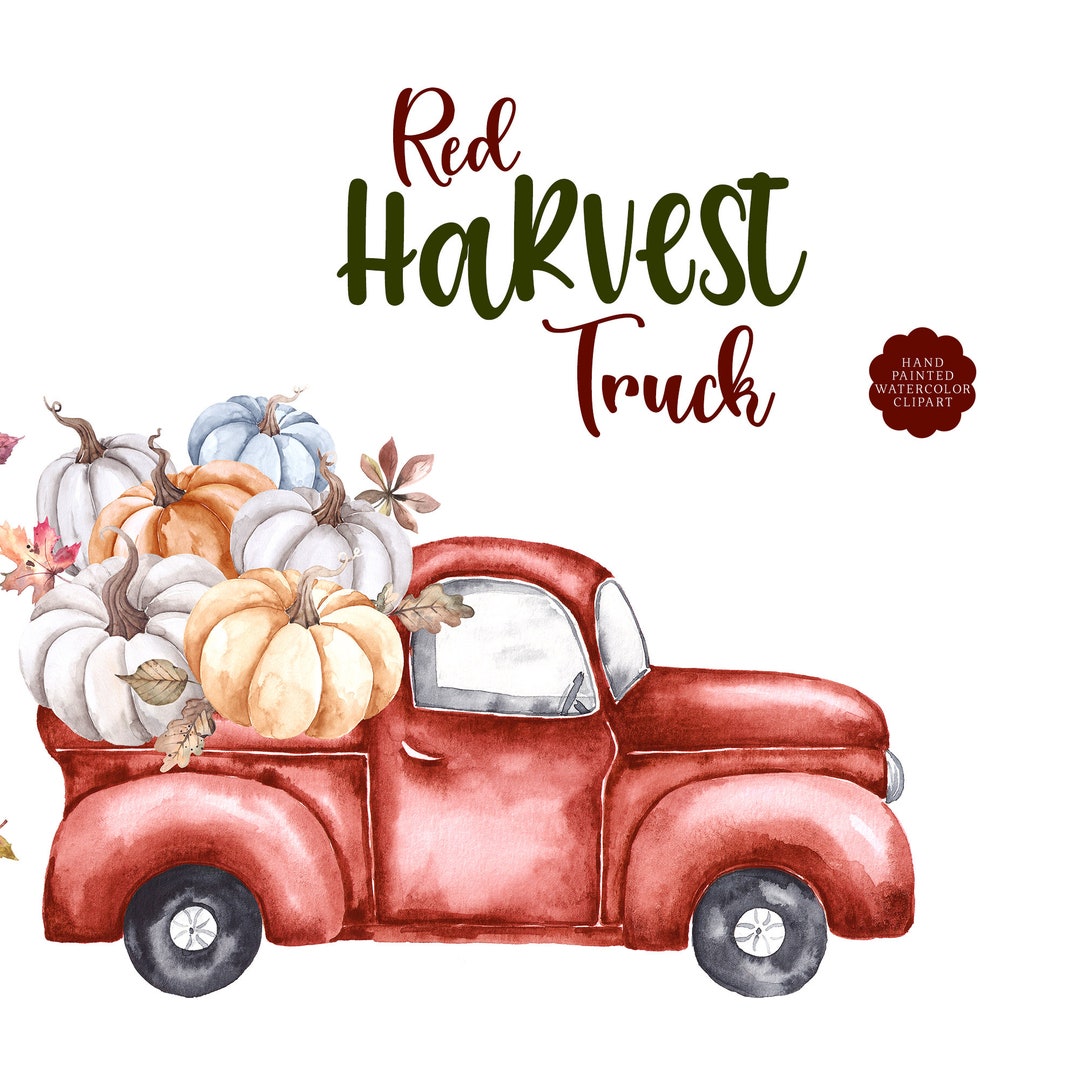 Fall Pumpkins Truck Clipart Watercolor Fall Clip Art Old Red Pickup ...