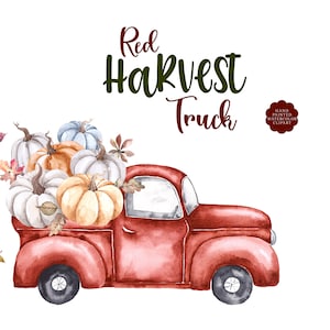 Fall Truck With Pumpkins Clipart, Hand Painted Watercolor Fall Clip Art ...