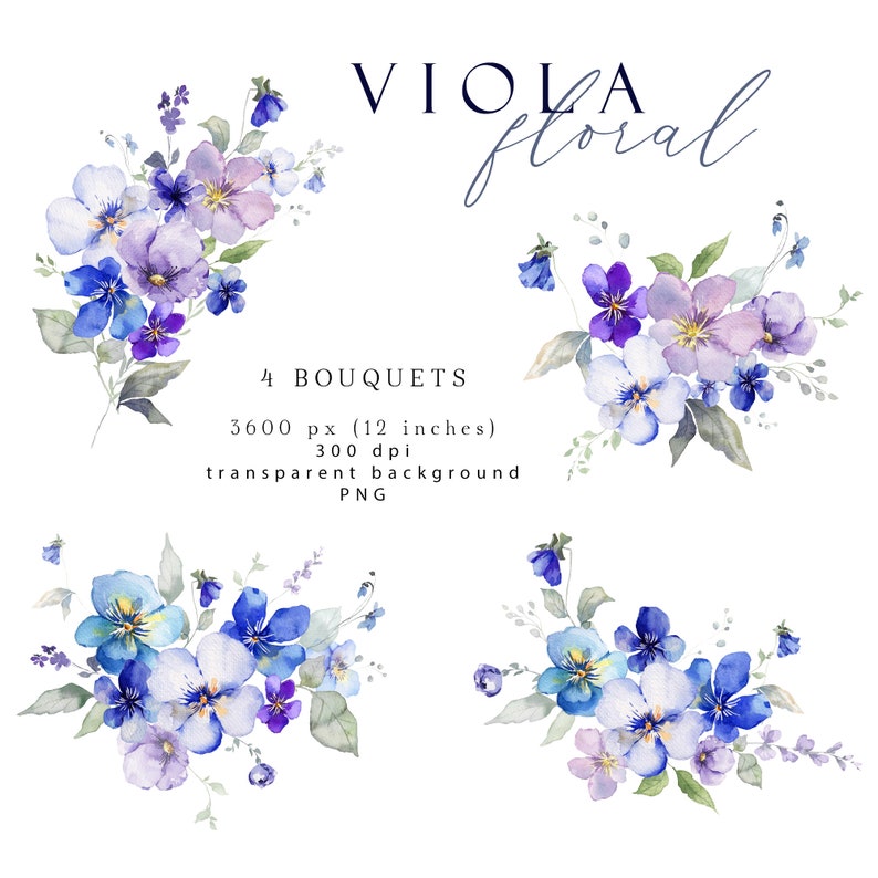 Blue Purple Flowers Clipart Watercolor Viola Floral Clip Art Lilac ...