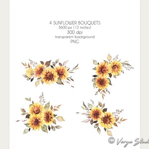 Watercolor Sunflowers Clipart Sunflower Clip Art Fall Clipart Floral ...