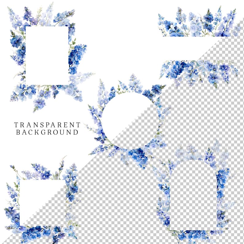 Spring Floral Clipart Larkspur Blue Delphinium Clip Art 6 Frames ...