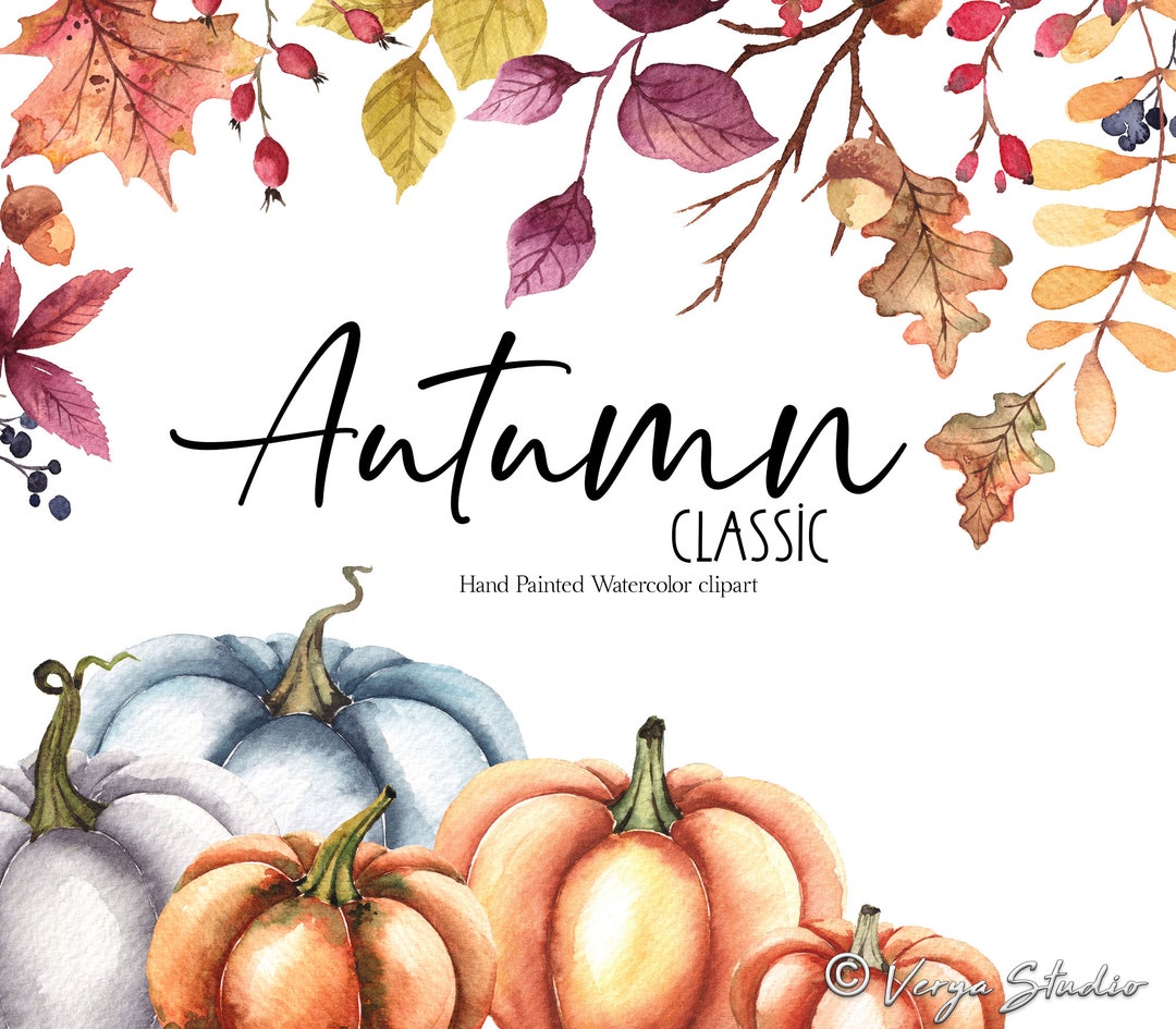 Fall Clipart Watercolor Pumpkins Clip Art Autumn Leaves Berries Acorns ...