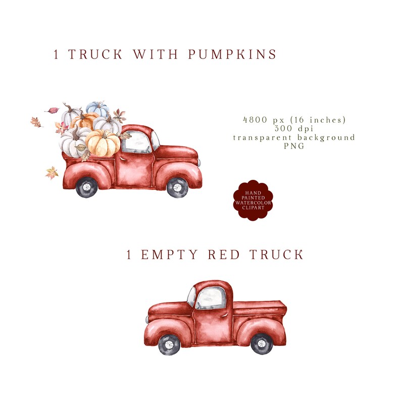 Fall Pumpkins Truck Clipart Watercolor Fall Clip Art Old Red Pickup ...