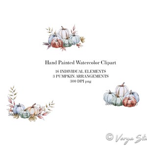 Pastel Pumpkin Fall Clipart Watercolor Autumn Clipart Farmhouse ...