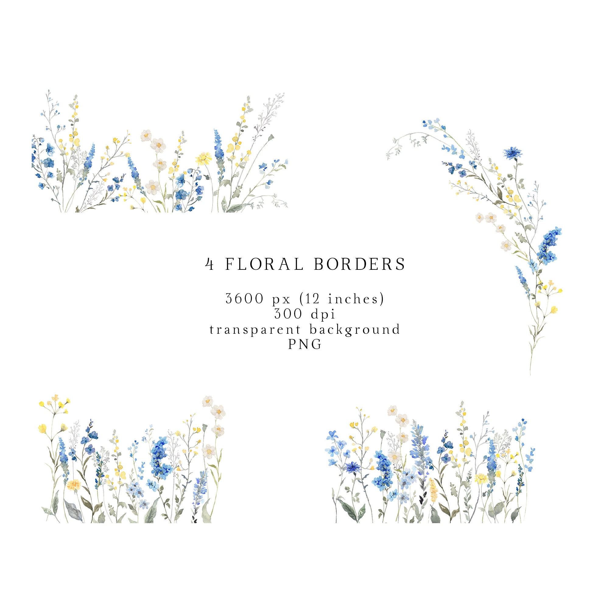 Dainty Blue Floral Clipart Watercolor Wild Flowers Clip Art Dusty Blue ...