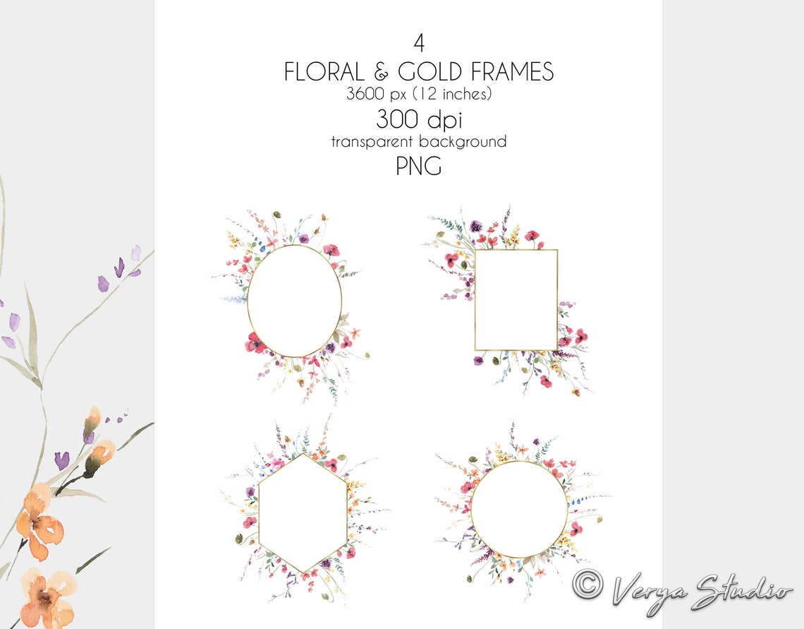 Wildflowers Frames Watercolor Floral Clipart Wildflower Frames - Etsy