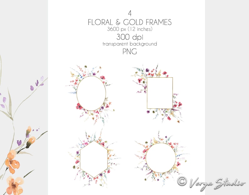 Wildflowers Frames Watercolor Floral Clipart Wildflower Frames - Etsy