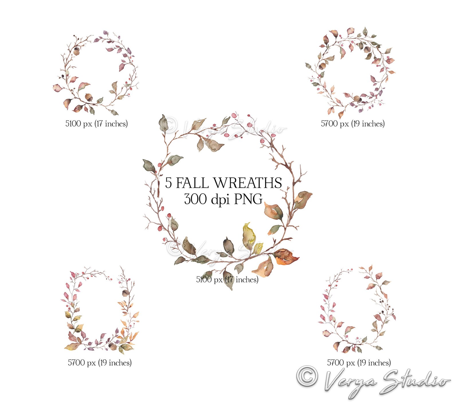 Fall Clipart Watercolor Fall Wreath Clip Art Autumn Clipart - Etsy