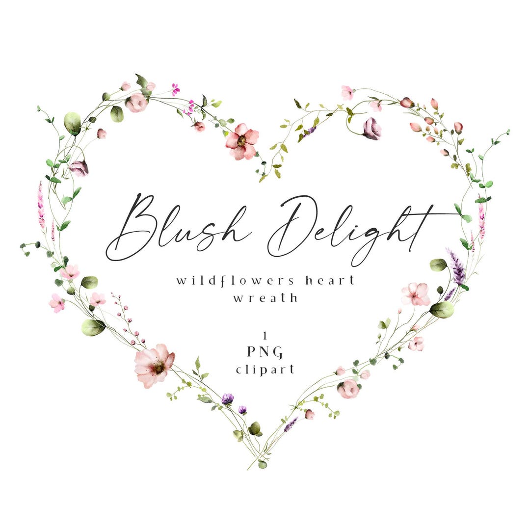 Pink Heart Wreath Floral Clipart Watercolor Valentine Flowers Clip Art ...