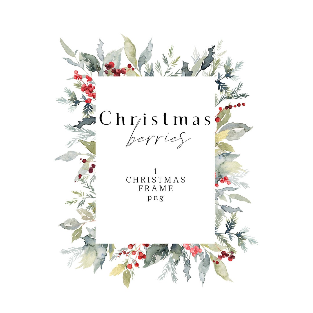 Greenery Christmas Frame Clipart, Watercolor Christmas Clipart, Winter ...