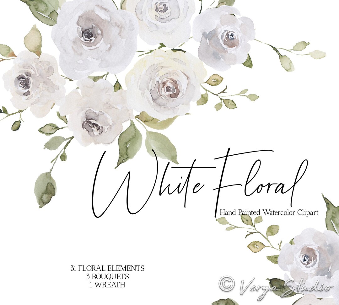 Watercolor Flowers Clipart White Ivory Cream Floral Clip Art Light ...