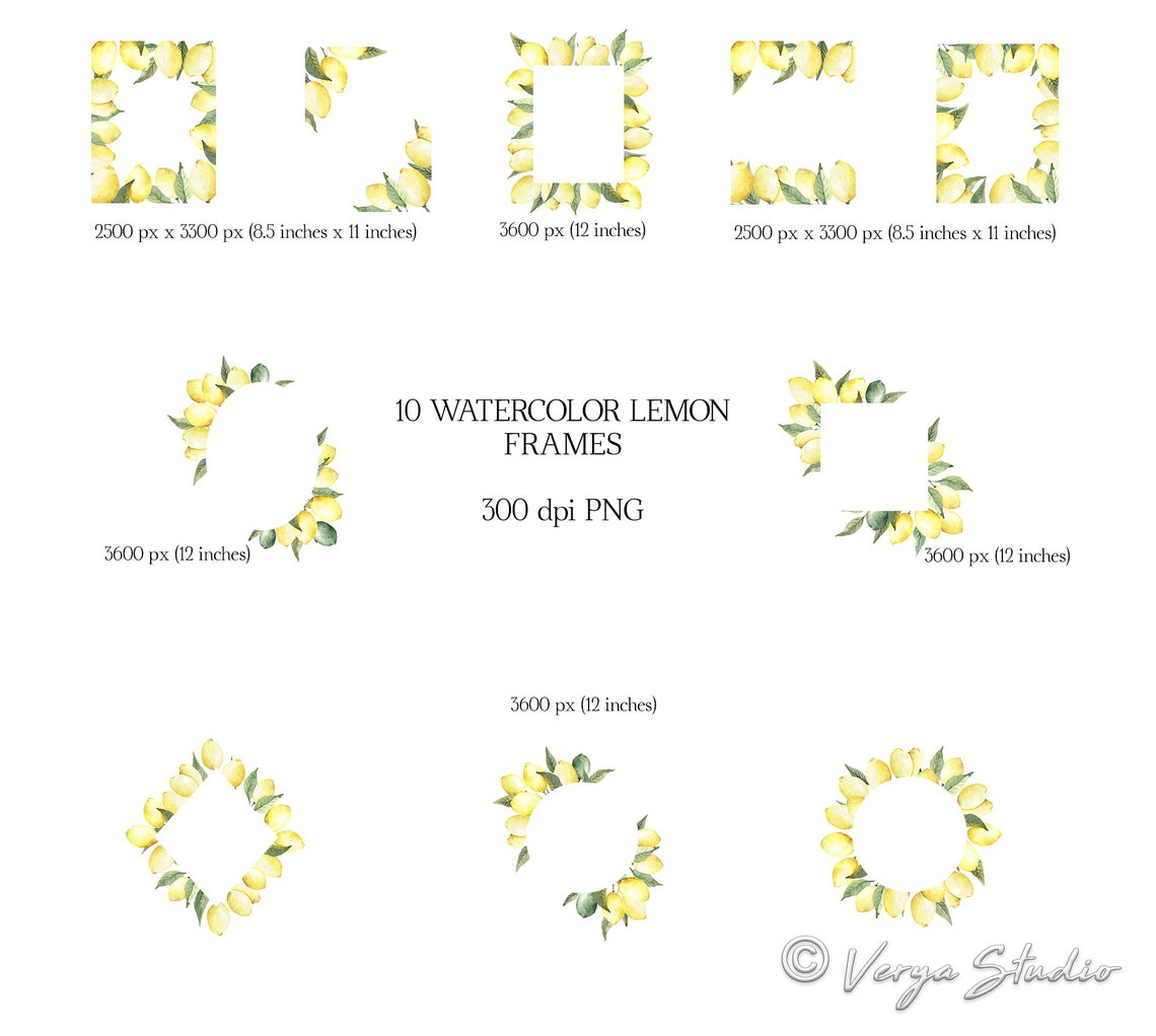 Lemon Clipart Watercolor Lemon Frames Clip Art Summer Fruits - Etsy