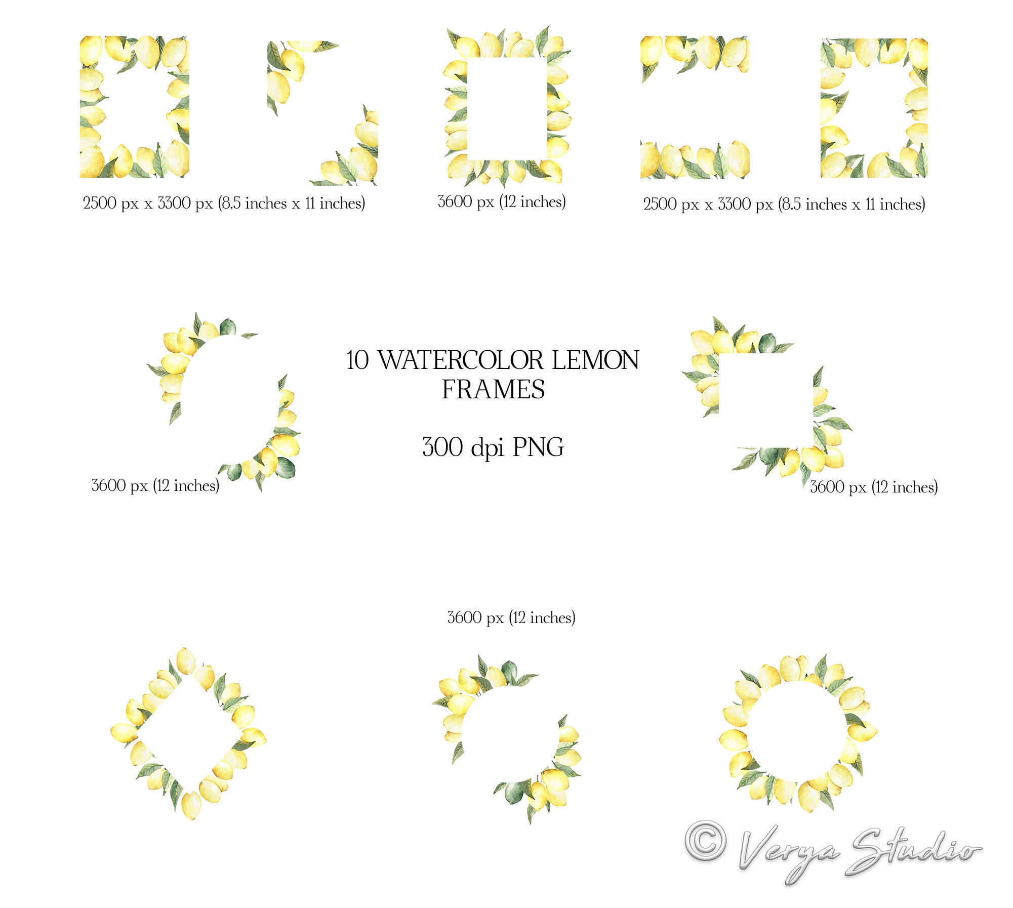 Lemon Clipart Watercolor Lemon Frames Clip Art Summer Fruits Citrus ...