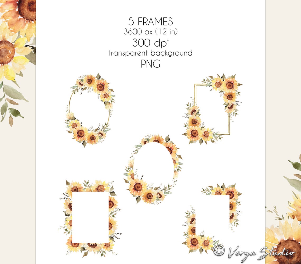 Sunflowers Frame Clipart Watercolor Sunflower Floral Frames Clip Art ...