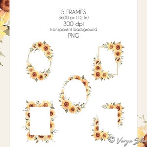 Sunflowers Frame Clipart Watercolor Sunflower Floral Frames Clip Art ...