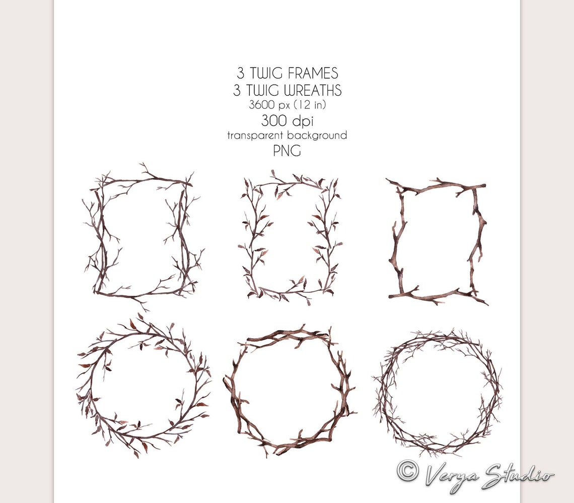 Twigs Clipart Watercolor Branches Clip Art Rustic Twig Borders - Etsy