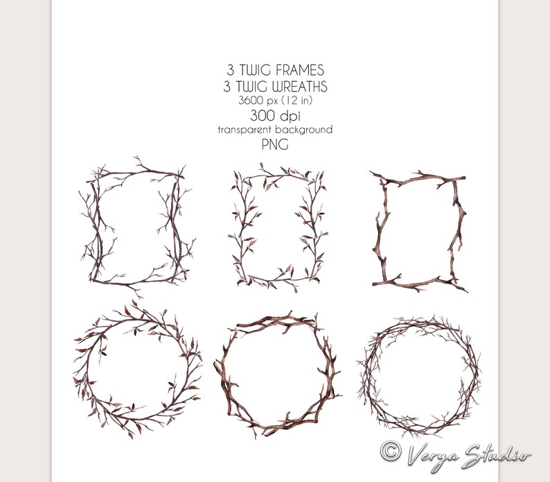 Twigs Clipart Watercolor Branches Clip Art Rustic Twig Borders - Etsy